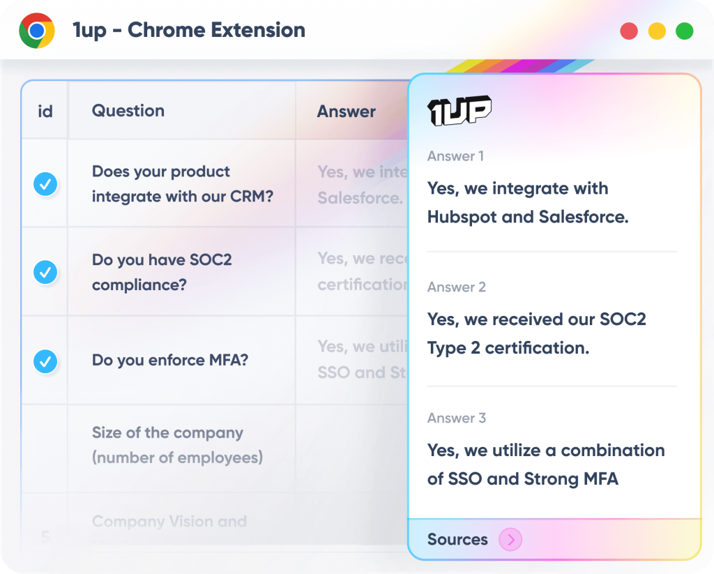 RFP Questionnaire Browser Extension - 1up.ai